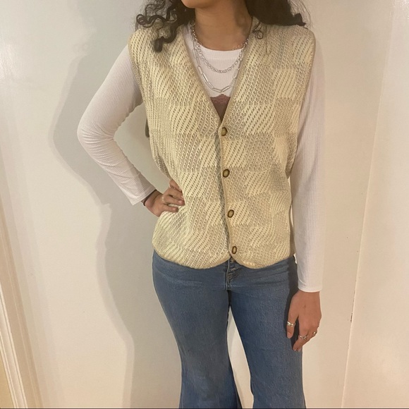 Structure | Jackets & Coats | Vintage Cream Knit Vest Xl | Poshmark